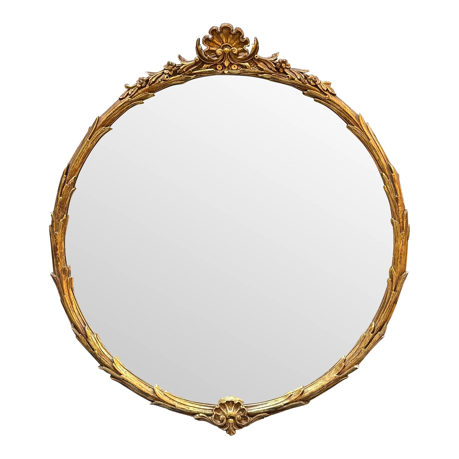 Vintage Style Shell Embellished Gilt Round Mirror | Chairish