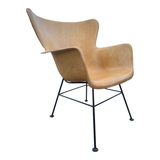 1950s Selig Lawrence Peabody Fiberglass Wingback Chair Beige | Chairish