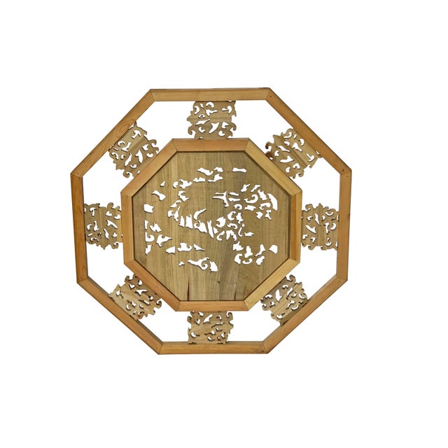 Chinese Raw Octagonal Cranes Flower Geometric Pattern Wall Panel | Chairish