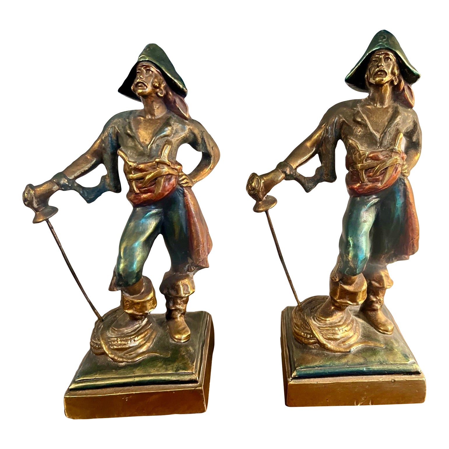 Pair of 1920s Paul Herzel Pompeian Bronze Polychromed Bookends | Chairish