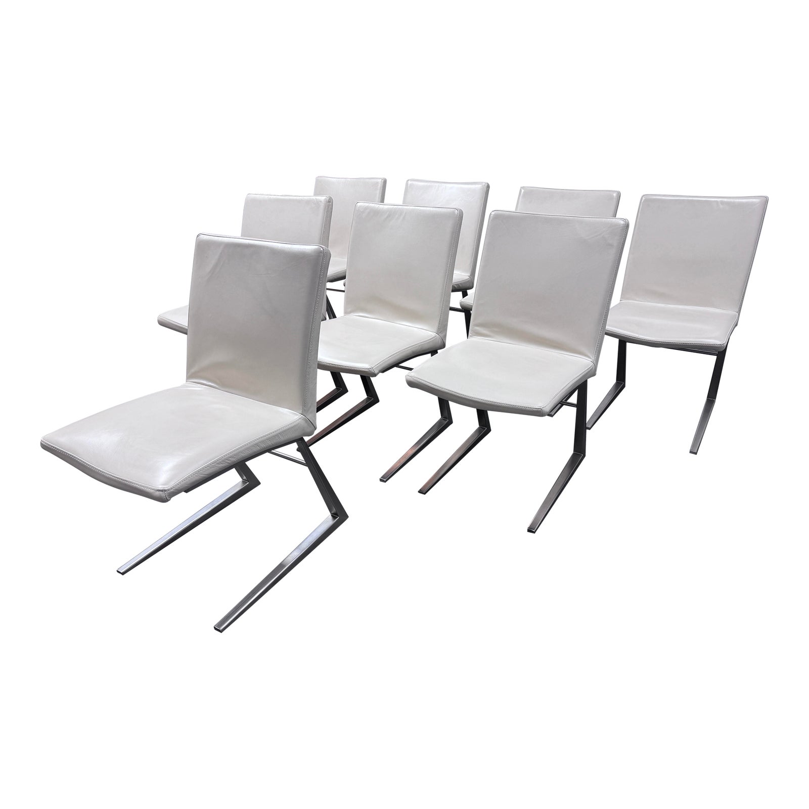 BoConcept Greige Leather Side Chairs, Set of Eight | Chairish