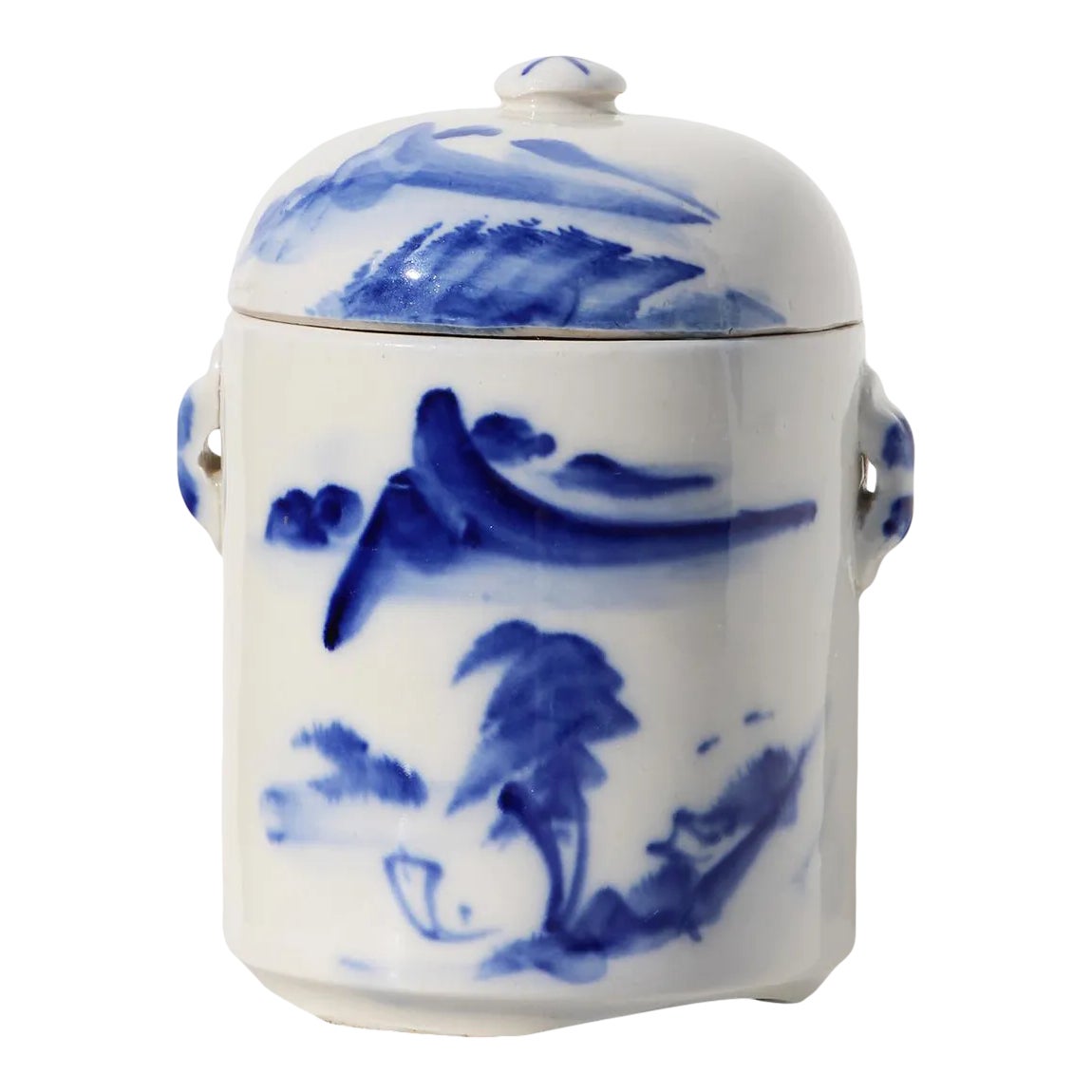 1940s Chinese Celadon Blue & White Tea Caddy | Chairish