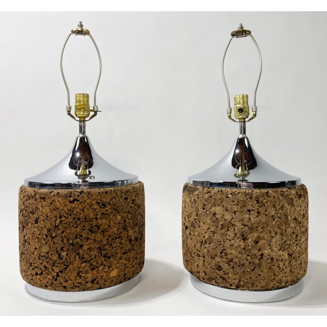 MCM Cork and Chrome Table Lamps, a Pair | Chairish