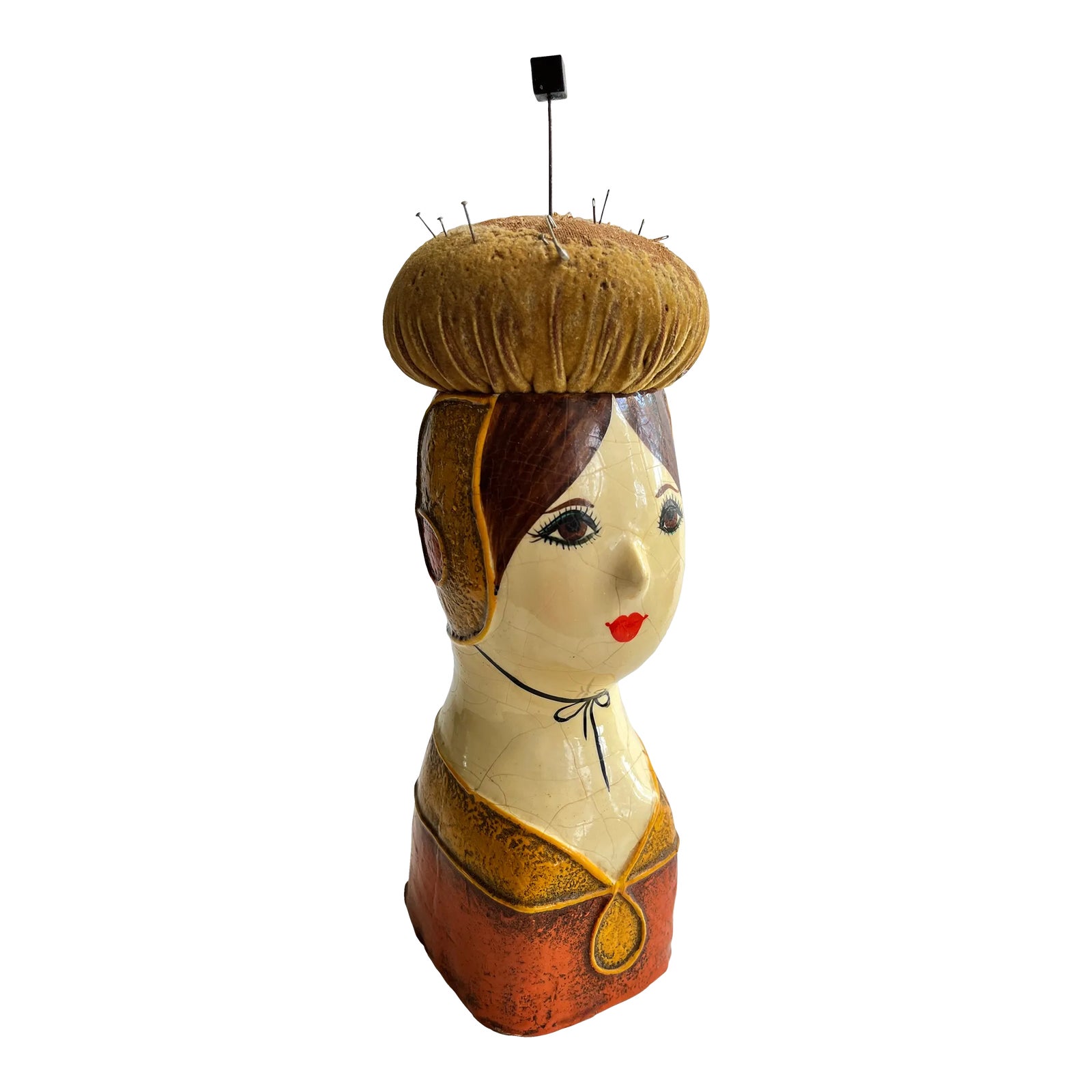 Mid 20th Century Mexican Folk Art Paper Mache Head / Bust Pincushion in ...