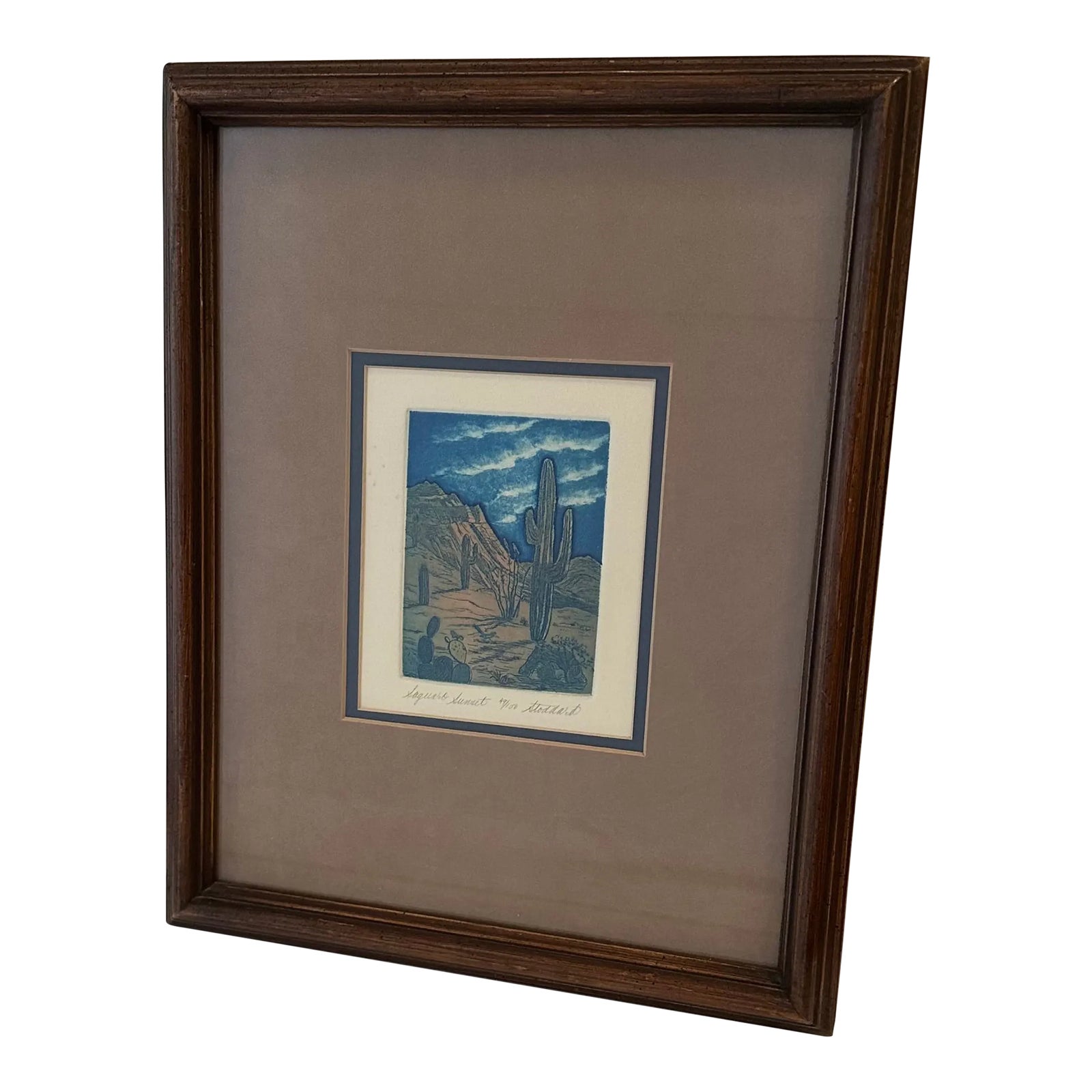 1970’s “Saguaro Sunset” Framed Original Desert Etching | Chairish