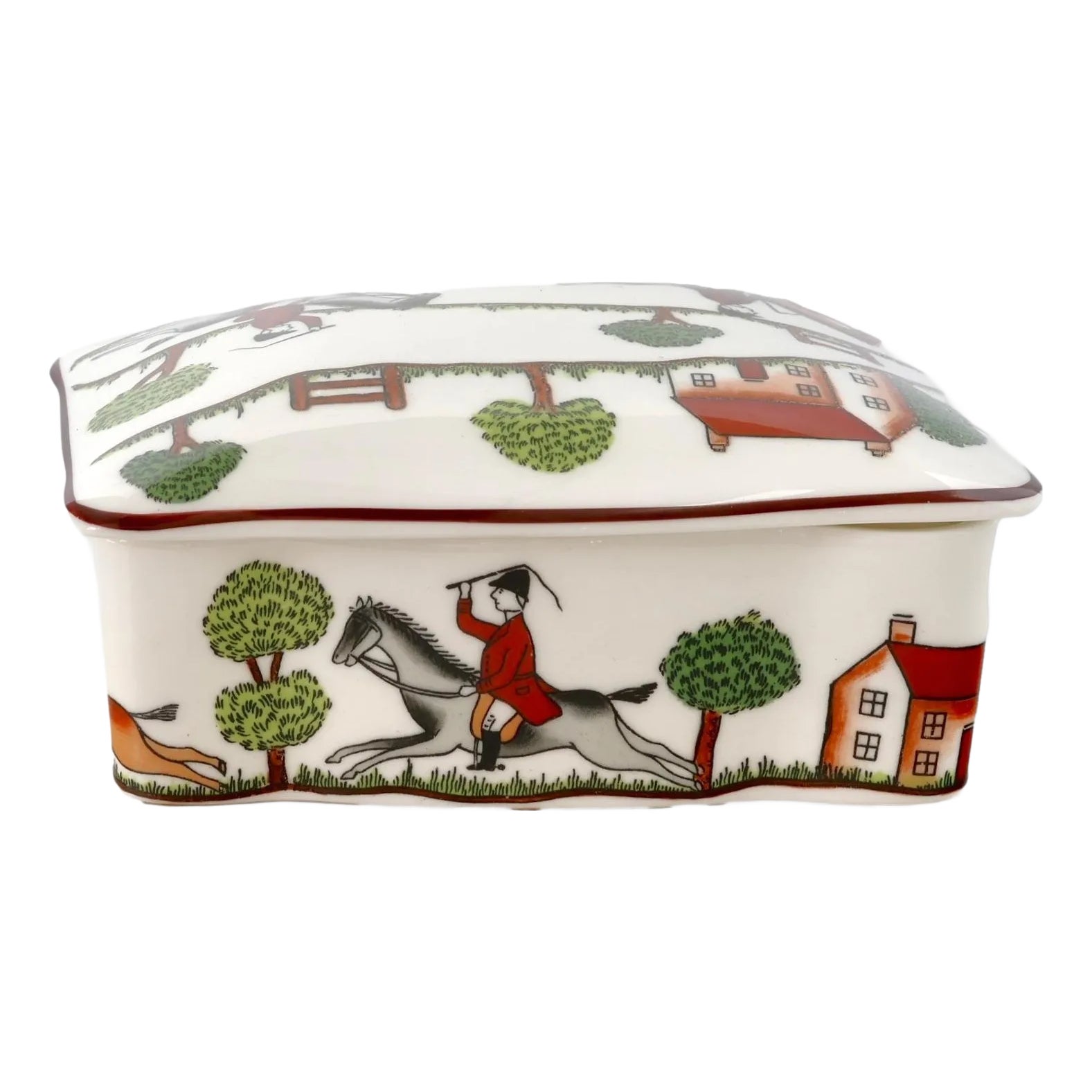 Late 20th Century Coalport "Hunting Scene" Trinket Box | Chairish