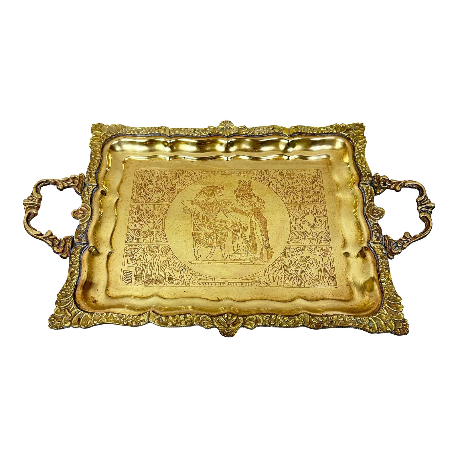 Vintage Egyptian Motif Bras Tray | Chairish