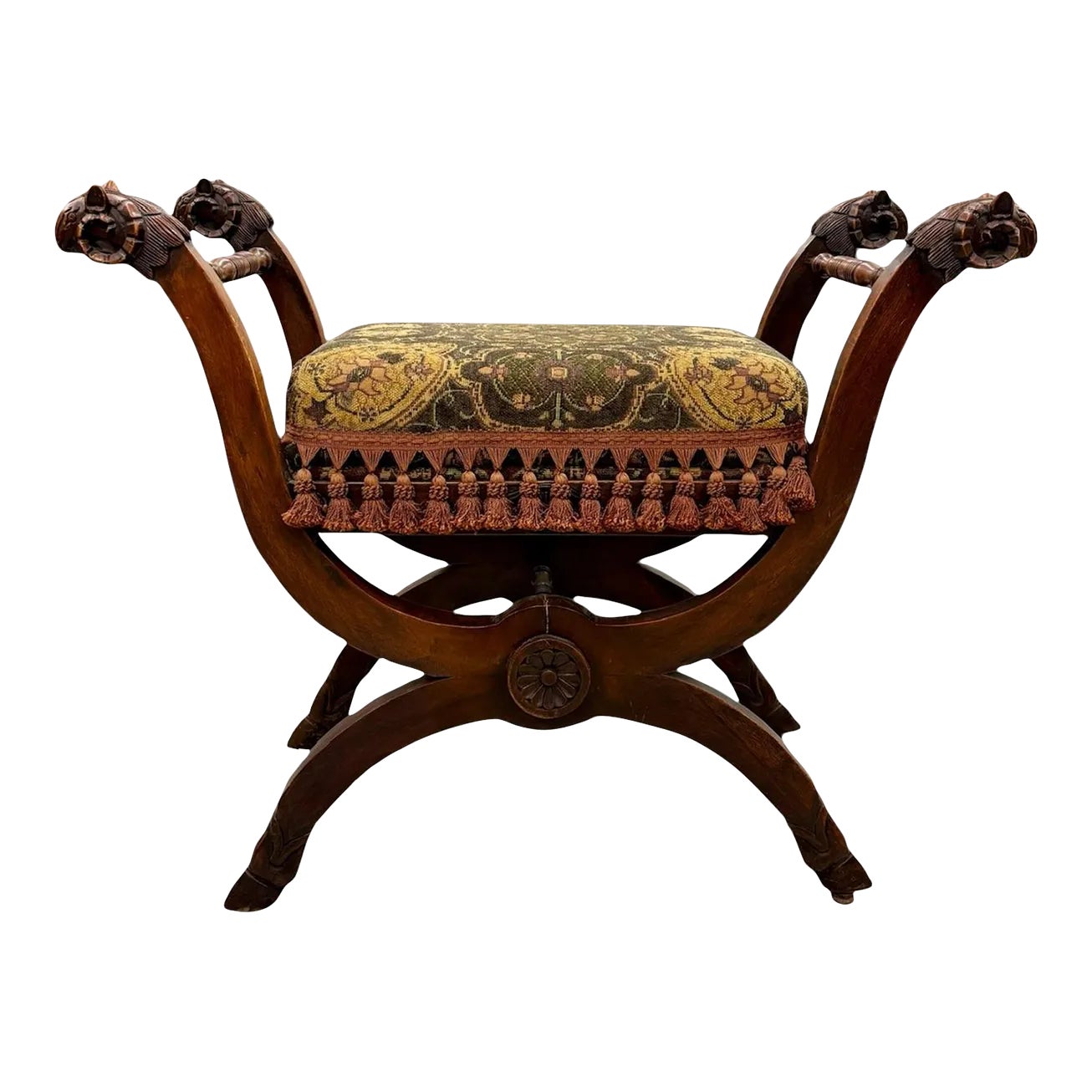 Early 20th Century Hand-Carved Italian Ferrule Bench With Tasseled ...