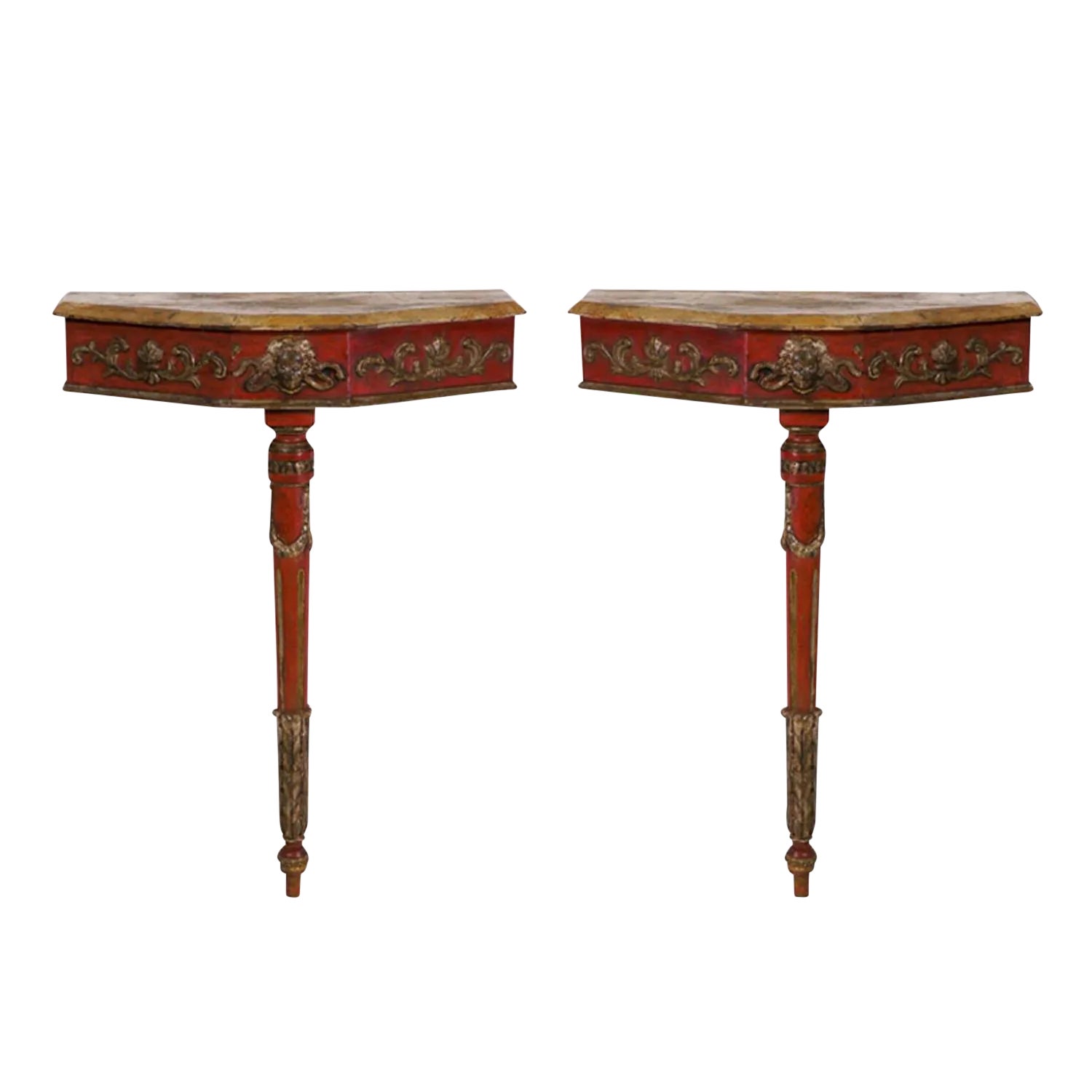 Painted Italian Consoles - A Pair | Chairish
