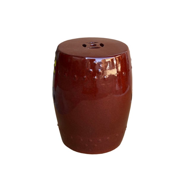 Oriental Double Coin Pattern Oxblood Red Porcelain Round Stool | Chairish