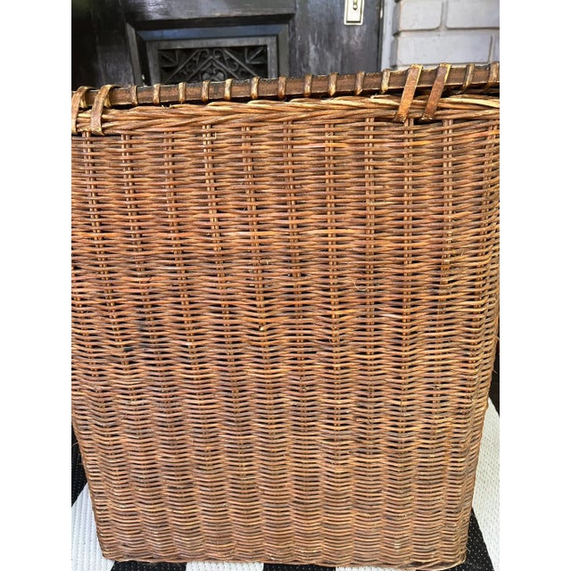 Vintage Rustic Wicker Hamper Basket With Hand Painted Forest Theme Lid ...