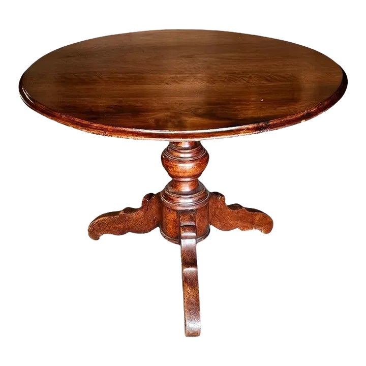 Italian Renaissance Style Walnut Center Table on Vasiform Central Standard With Tripod Legs, Mid ...