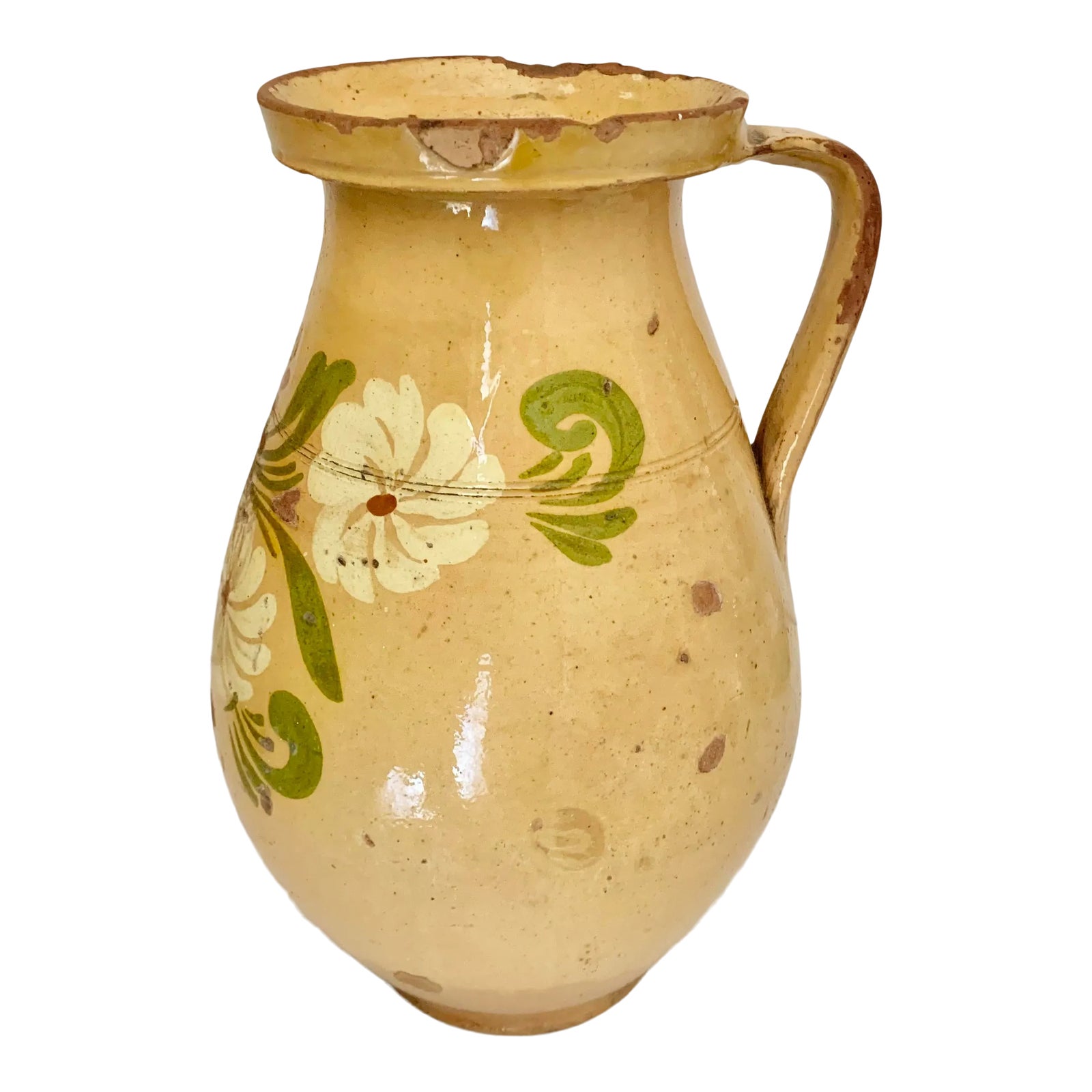 1950’s Farmhouse Yellow Clay Water Pitcher From Europe | Chairish