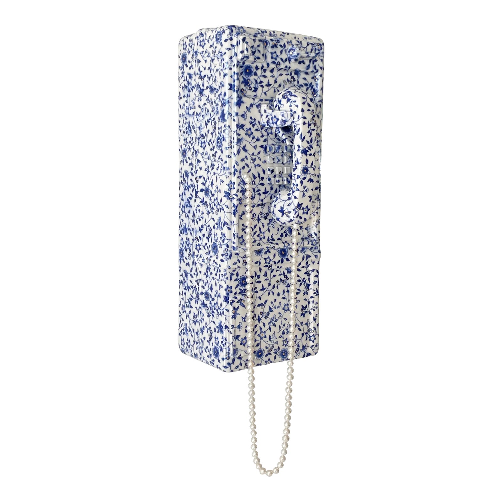 Blue and White Floral Porcelain Payphone Sculpture | Chairish