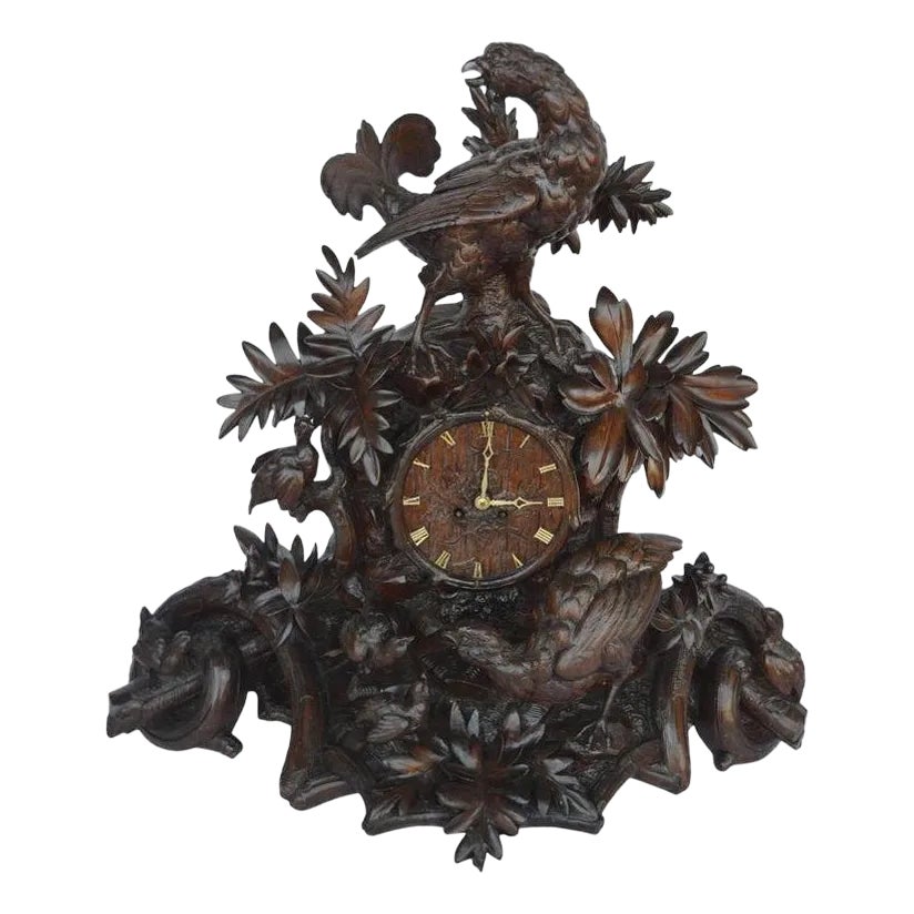 Mid-19th Century German Hand-Carved Maple Clock With Pheasants | Chairish
