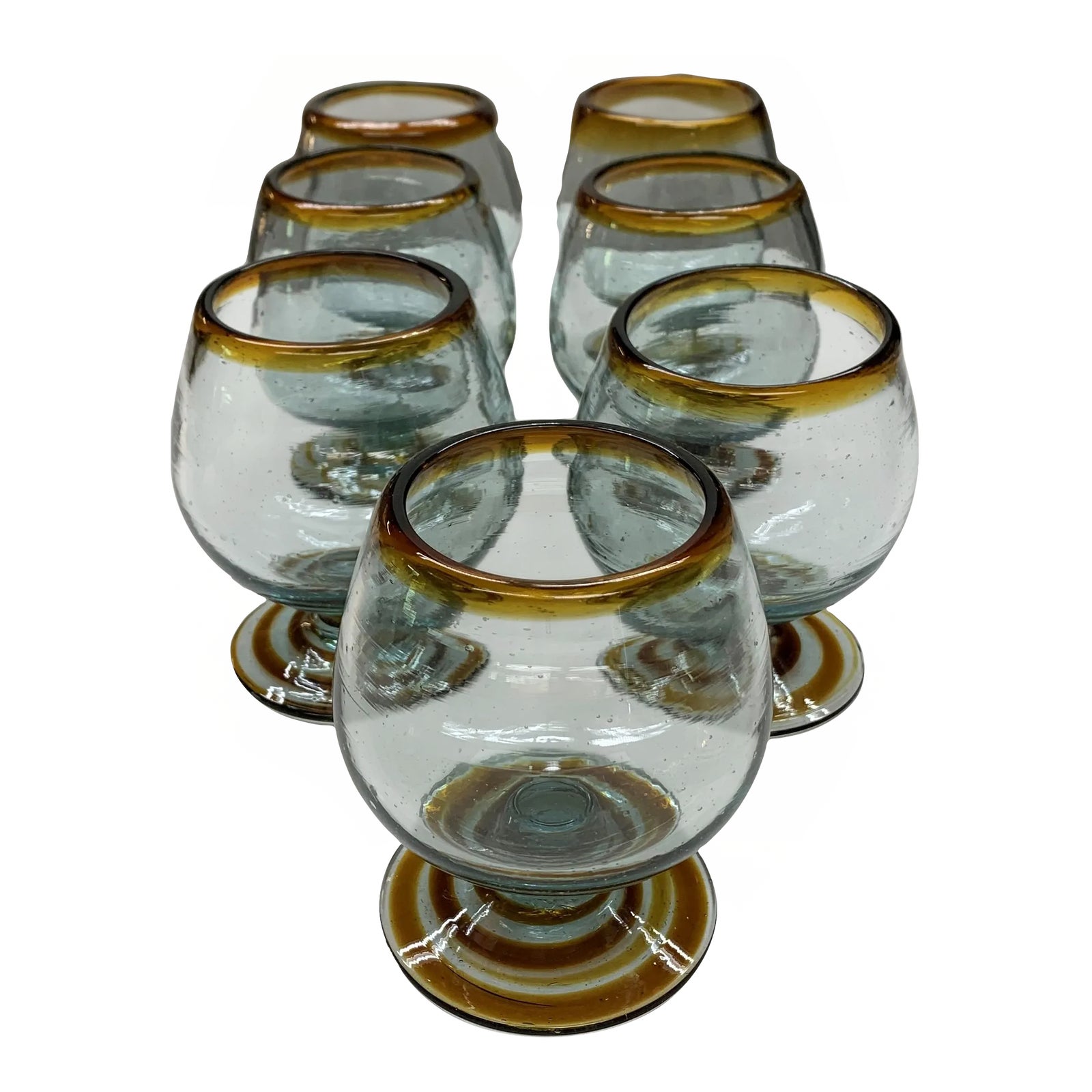 Vintage Brandy Glassware With Golden Accents - Set of 7 | Chairish