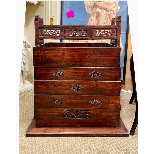 Vintage Carved Wooden Wedding Dowry Chest | Chairish
