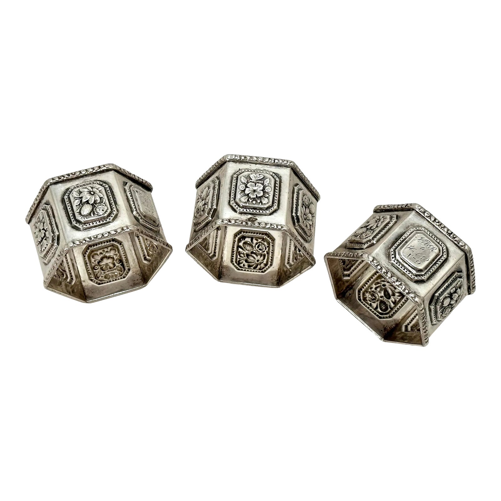 Matching Set of 3 Antique American Coin Silver Napkin Rings by ...