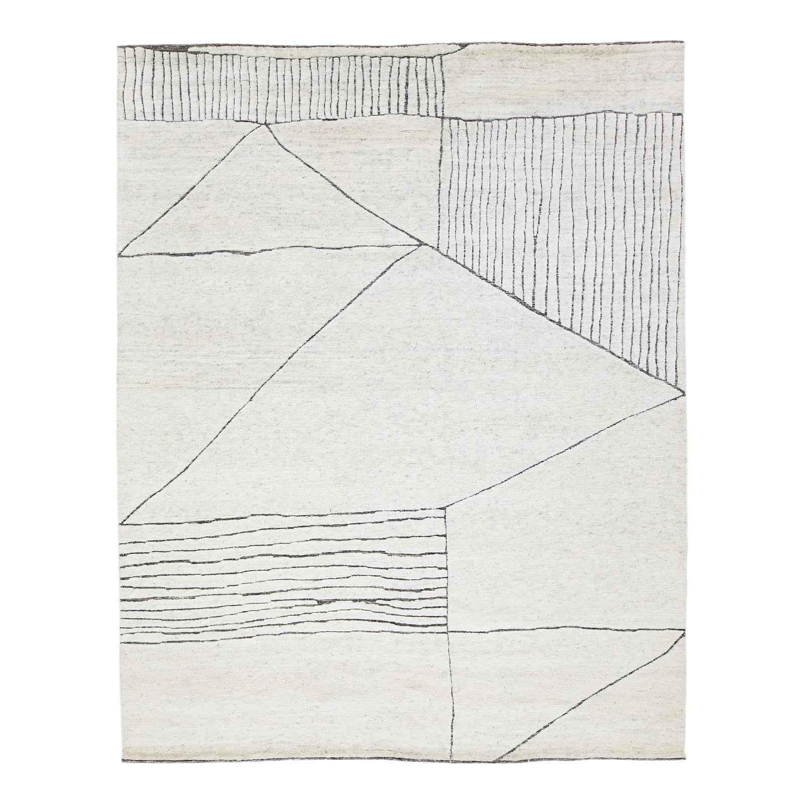 2020s Handmade Ivory Modern Wool Rug Morocan Style by Apadana | Chairish