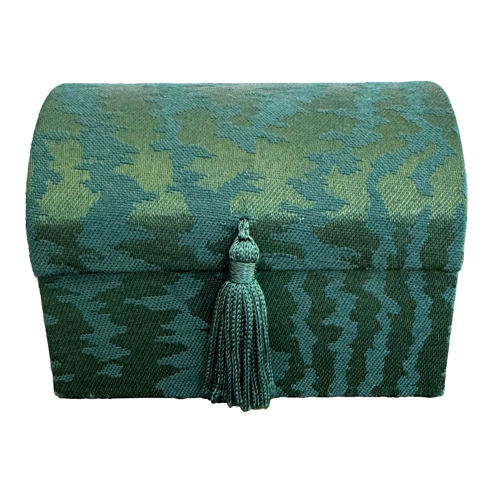 1970s Small Green Lidded Fabric Box With Tassel | Chairish