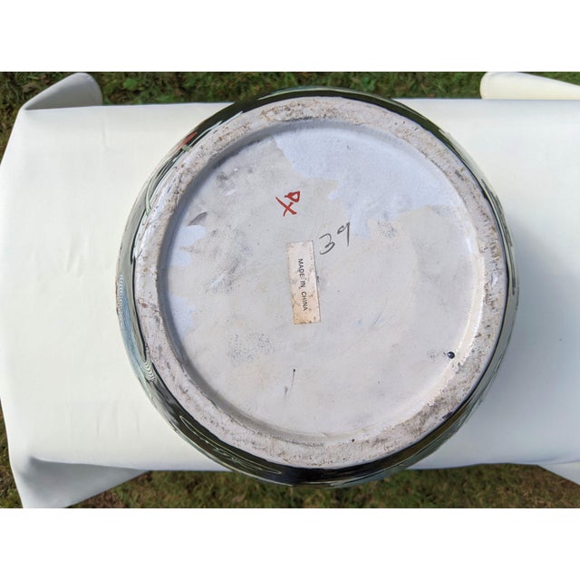 1980s Chinese Porcelain Famille Noir Lotus Planter Jardiniere With Coy ...