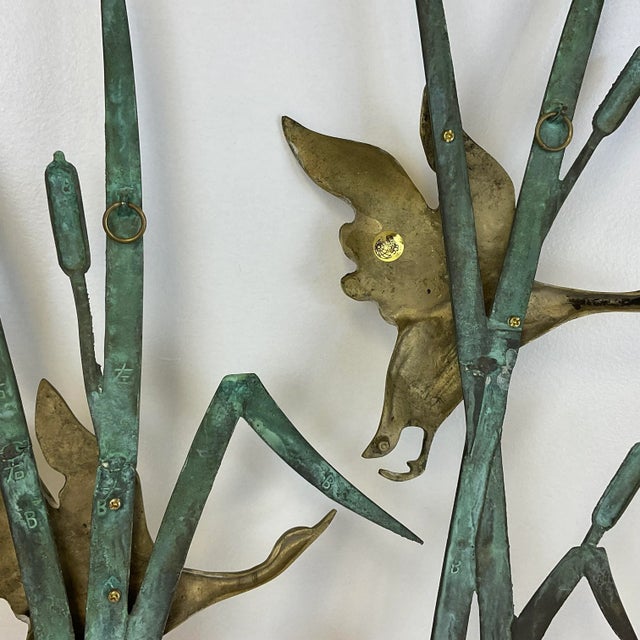 1960s Mid Century Americana Brass Ducks and Verdigris Bronze Cat Tails ...