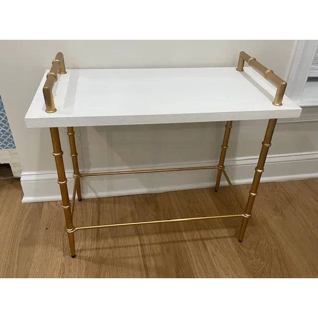 Chinoiserie Style Chelsea House Side Table in White and Gold | Chairish