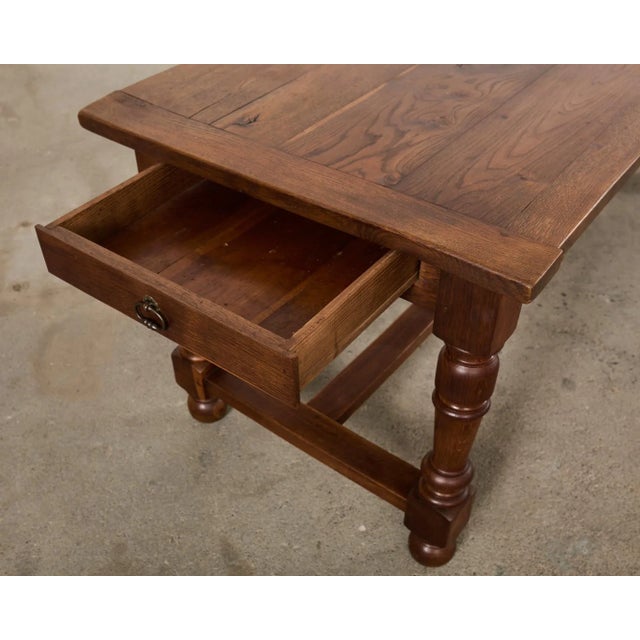Country English Provincial Oak Farmhouse Trestle Dining Table | Chairish