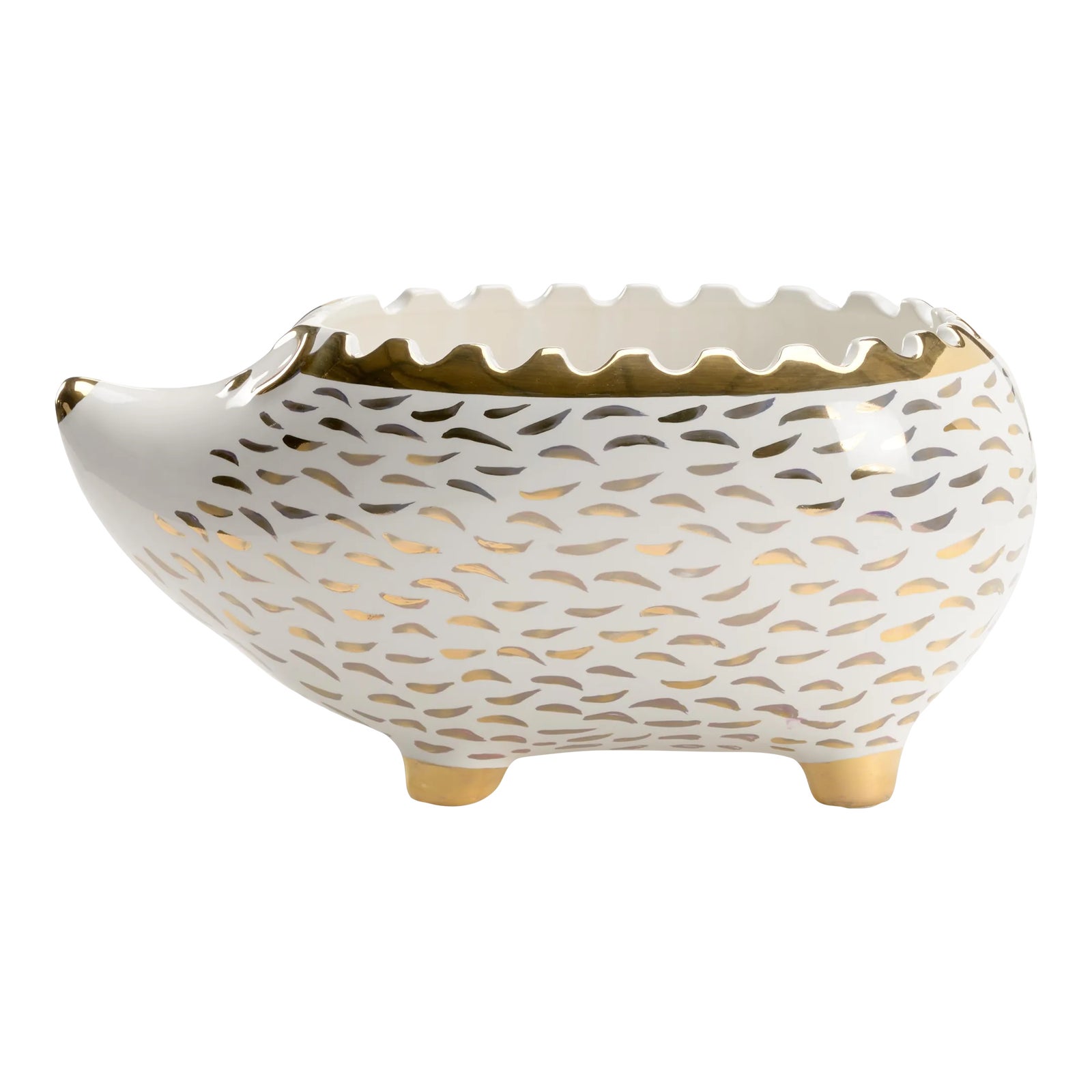 Hedgehog Bowl in White/Gold | Chairish