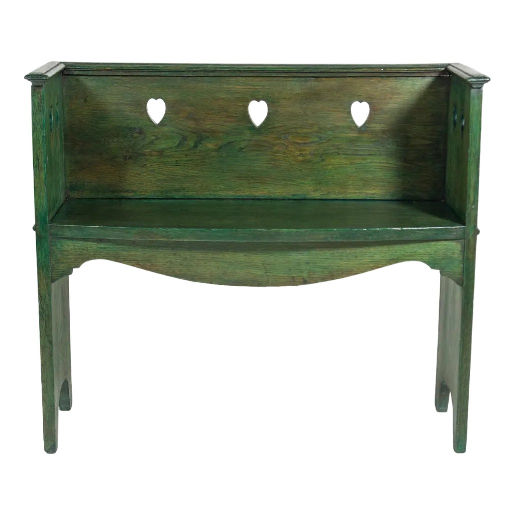 Arts & Crafts Green Stained Oak Small Bench Seat, 1890s | Chairish