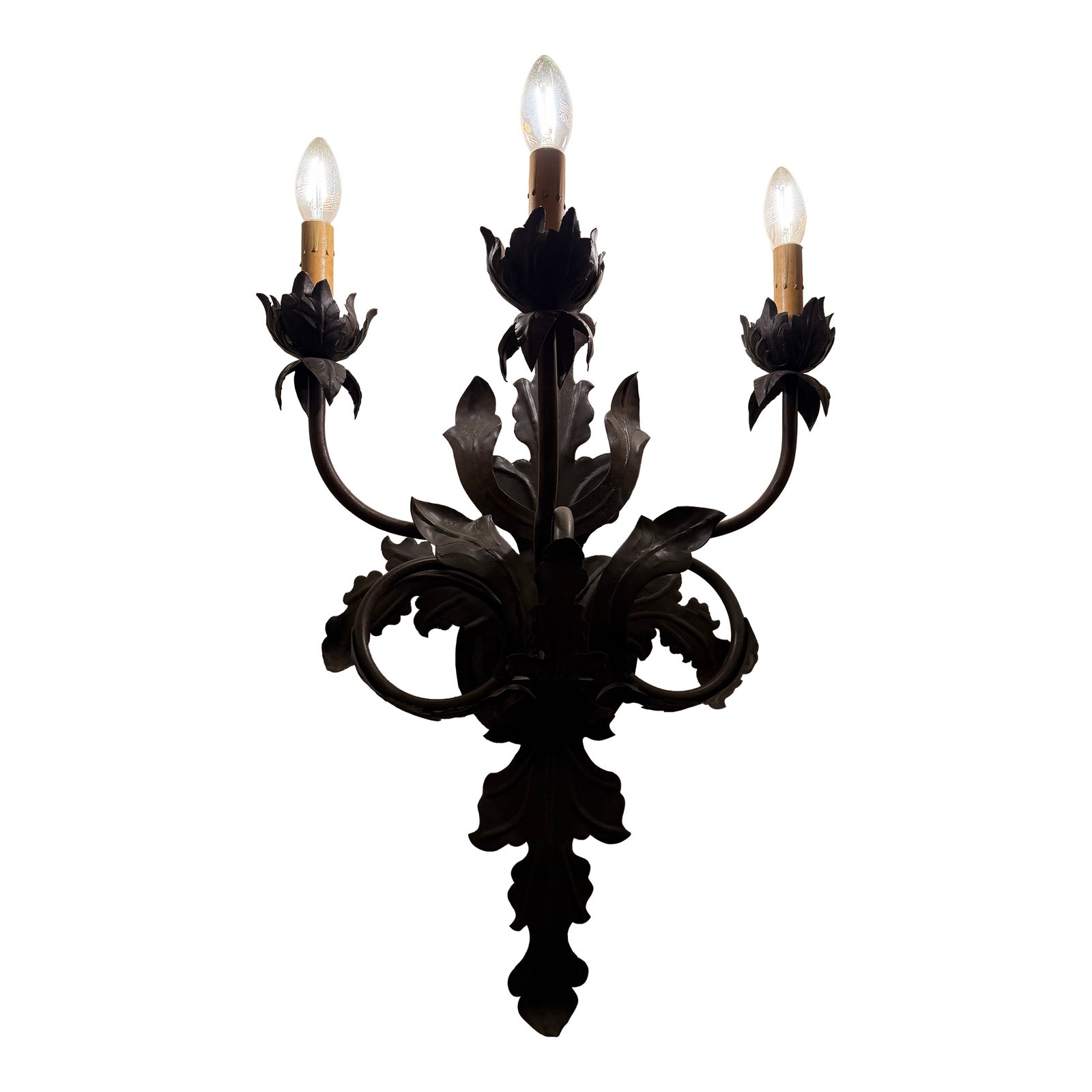 1990s 3 Light Iron Leaf Motif Sconce | Chairish