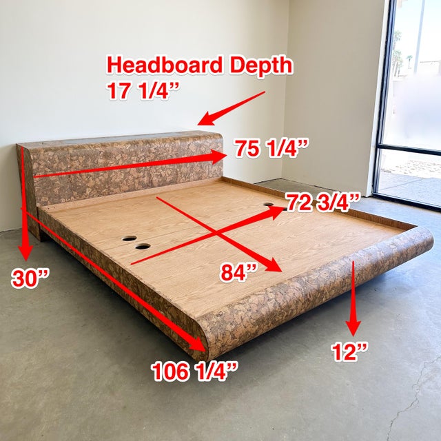 1970s Vintage California King Cork Platform Bed & Headboard | Chairish