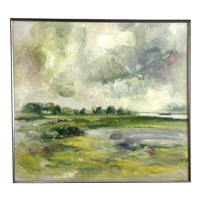 1967 Expressionist Green Landscape Oil Painting on Canvas by Paul Ten ...