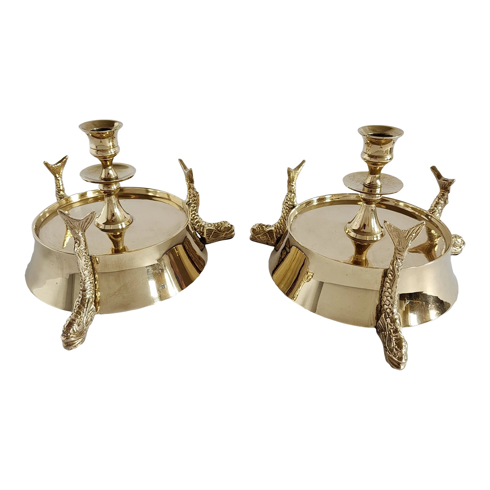 Vintage Wildwood Brass Koi Fish Candle Holders-A Pair | Chairish