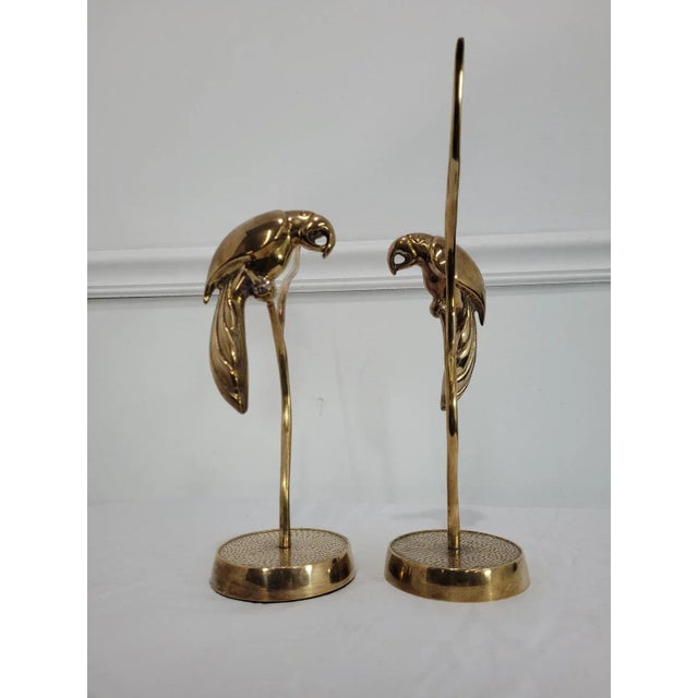 Vintage Brass Metal Parrot on Stand Sculptures - A Pair | Chairish