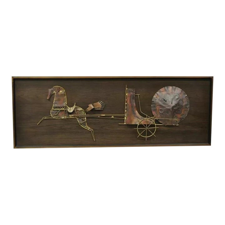 Vintage Mid Century Modern Brutalist Gilt Metal Horse & Chariot Wall ...