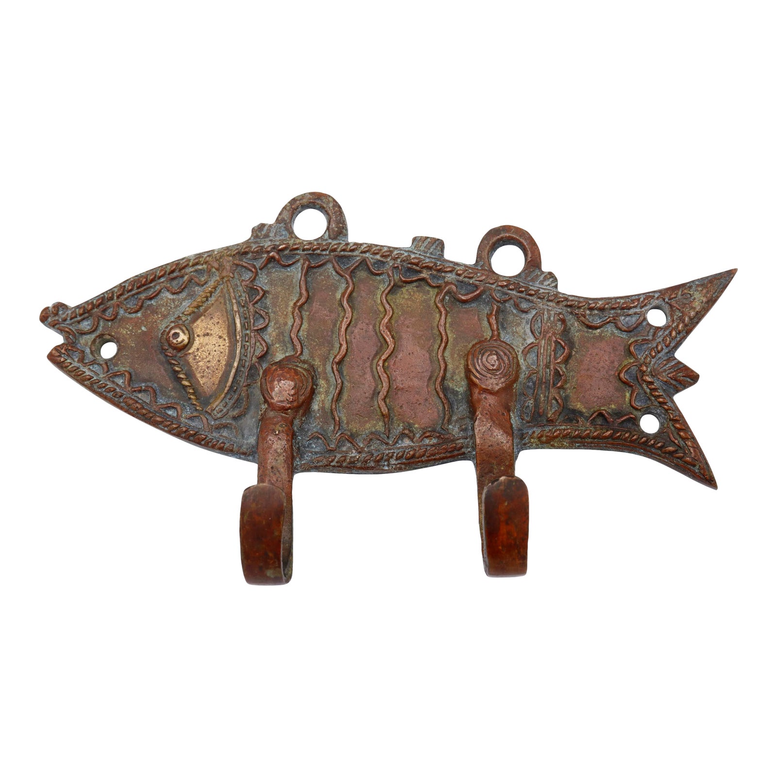 Bohemian Red Brass Fish Wall Hooks | Chairish