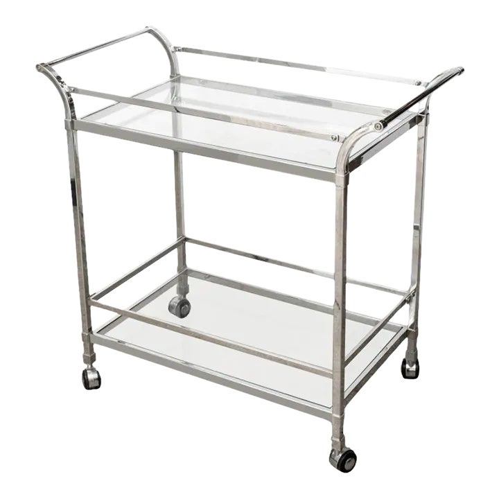 Modern Chrome & Glass 2-Tiered Bar Cart | Chairish