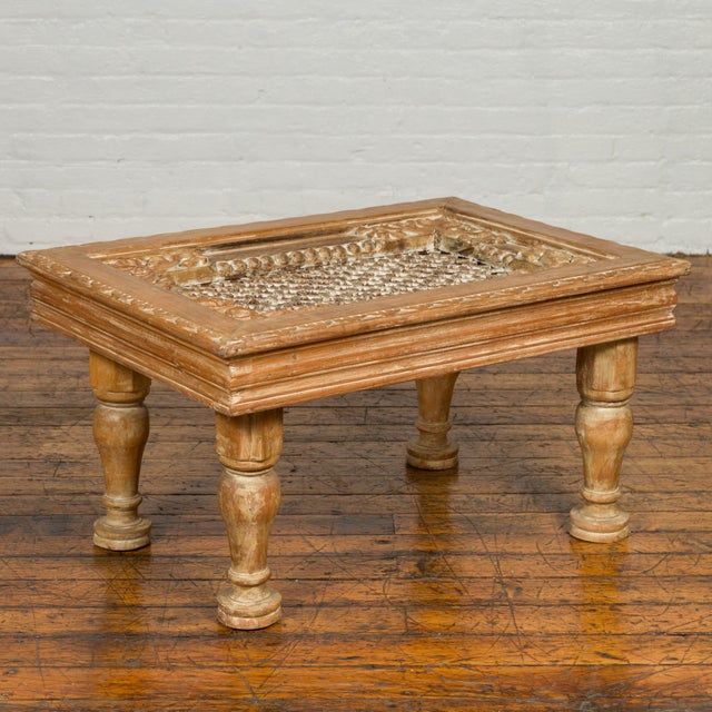 Rustic Indian Window Grate Cocktail Table with Iron Top and Baluster ...