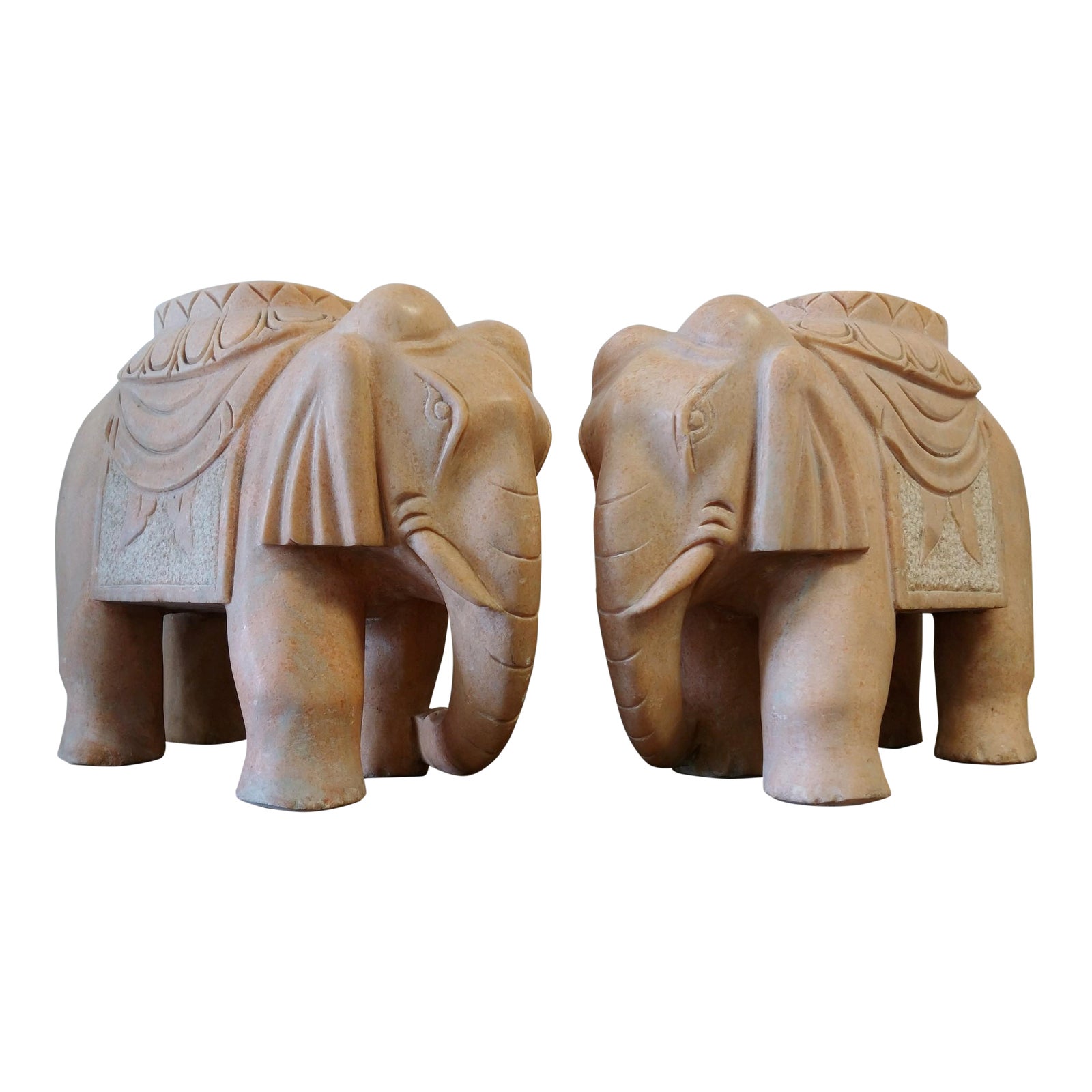 Carved Solid Rose Marble Elephant Garden Tables- a Pair | Chairish