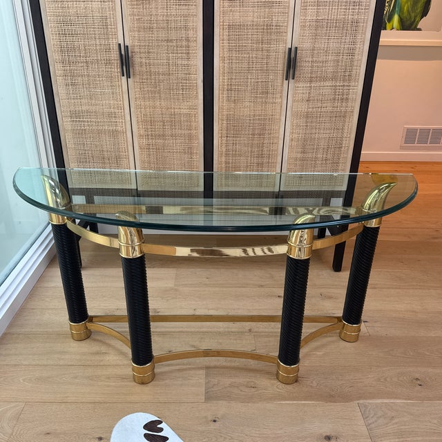 1970s Italian Brass and Glass Console Table With Faux Rope and Tusk ...