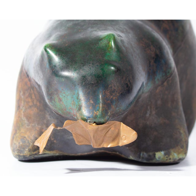 Raku Pottery Bear With Copper Fish by Tony Evans | Chairish