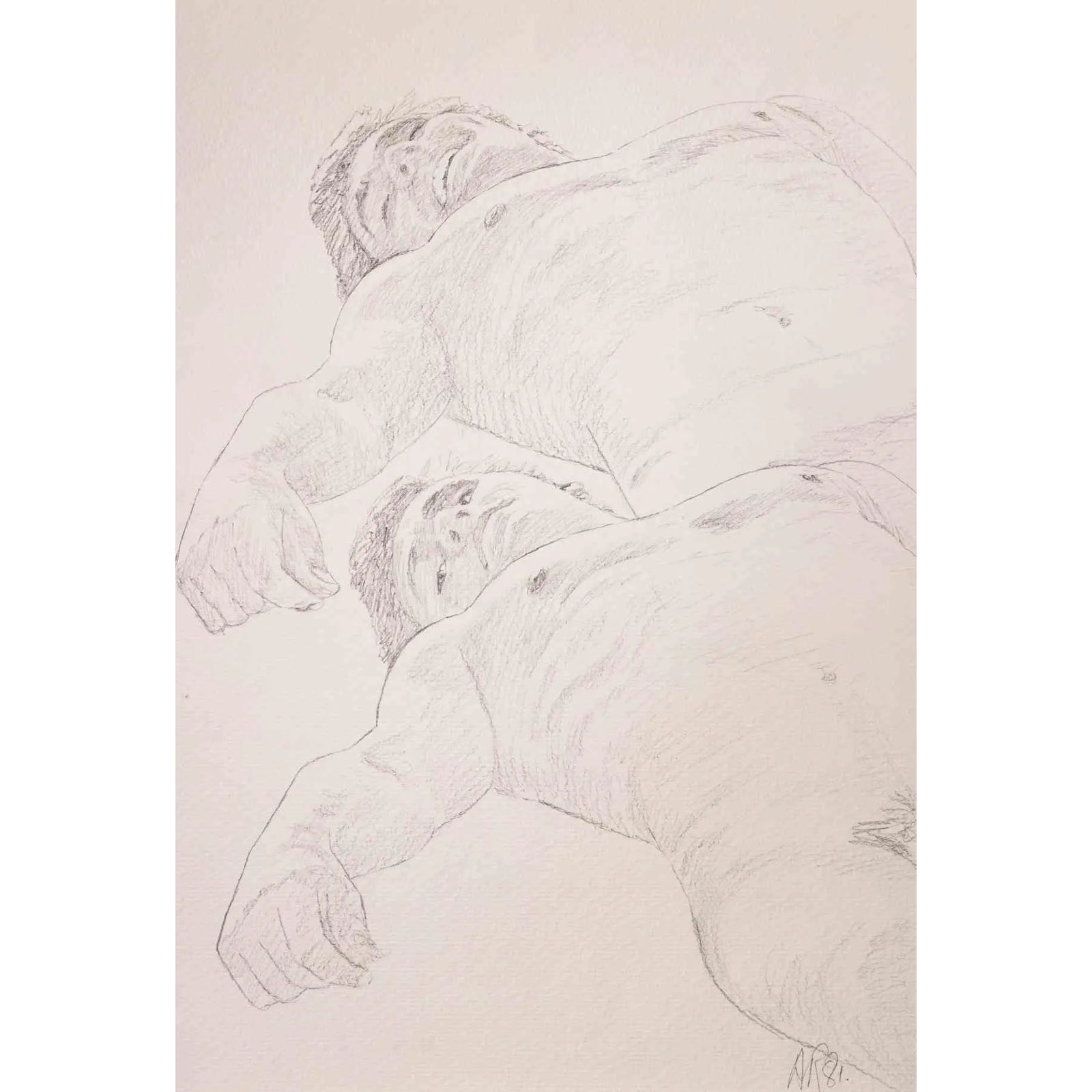 Anthony Roaland, Young Men Lying Down, Original Pencil Drawing, 1981 ...