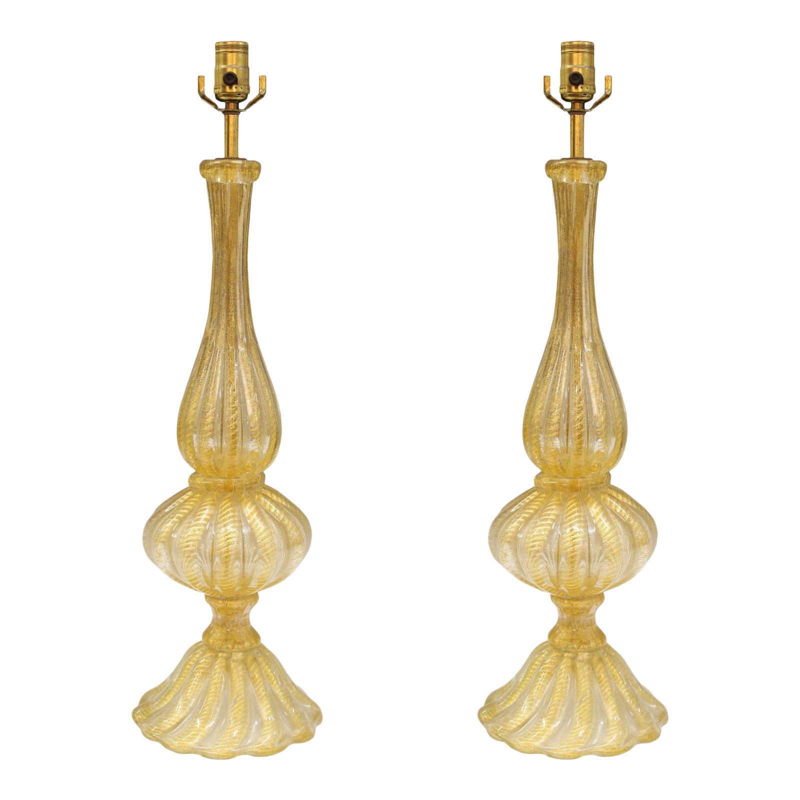 Barovier and Toso Murano Glass 'Cordonato D'oro' Baluster Lamps - a ...
