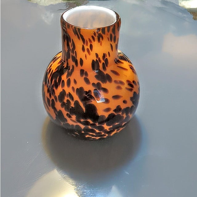 Tortoise Shell Vase With Murano Style, Art Glass | Chairish