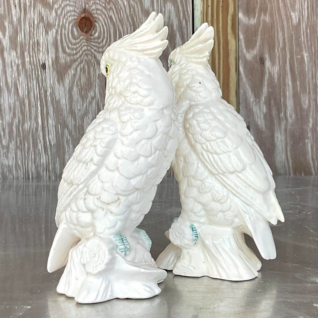 Vintage Regency Glazed Ceramic Cockatoos - a Pair | Chairish