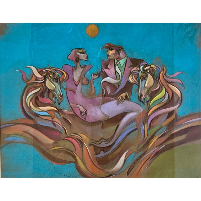 Virgil Sova Pastel Painting With Art Deco Influence. | Chairish