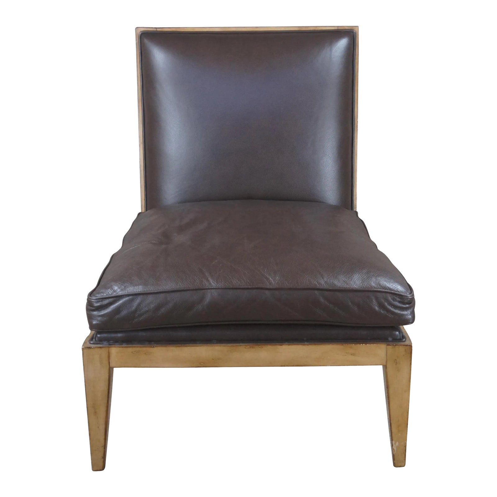 Mid 20th Century Vintage Swaim Modern Brown Leather Armless Oak Slipper ...