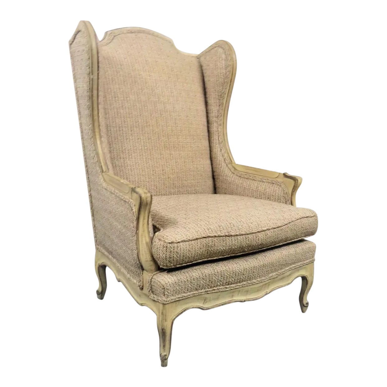 Mid 20th Century Louis XV Style Cream Wingback Chair | Chairish