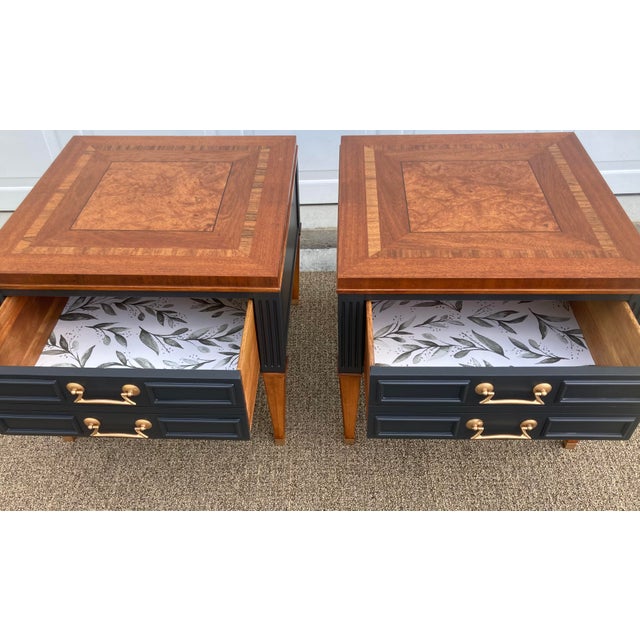 Walnut Burl-Wood Inlay End Tables by Lane - a Pair | Chairish